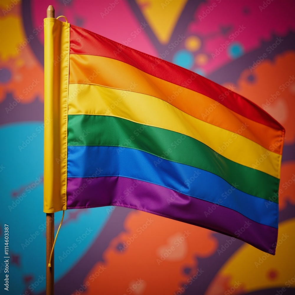 Stylized representation of the LGBTQ Pride theme a vibrant rainbow flag ...