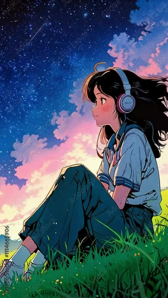 anime girl lofi, Lo-fi, 4K resolution, peaceful, plant, night, sound ...