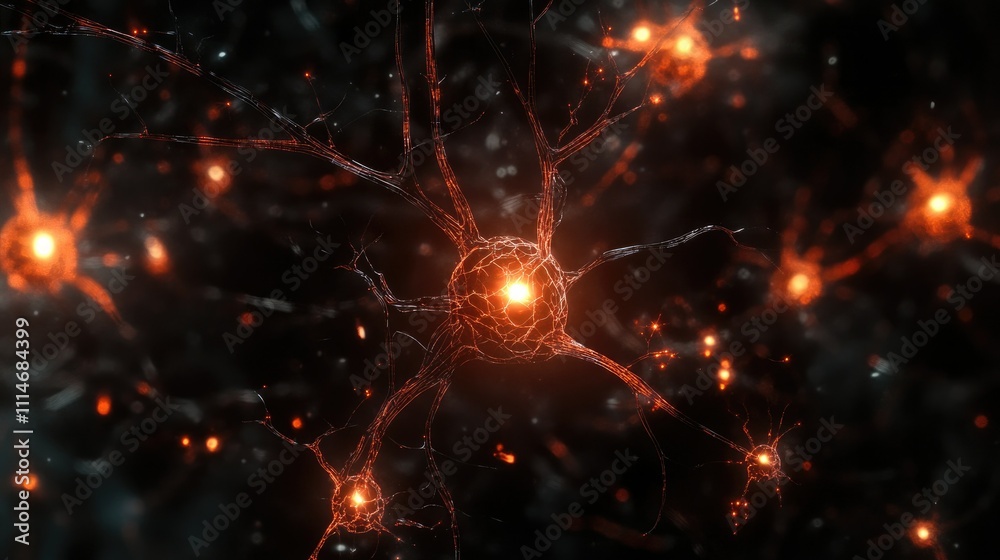 Digital illustration of the central nervous system, featuring glowing ...