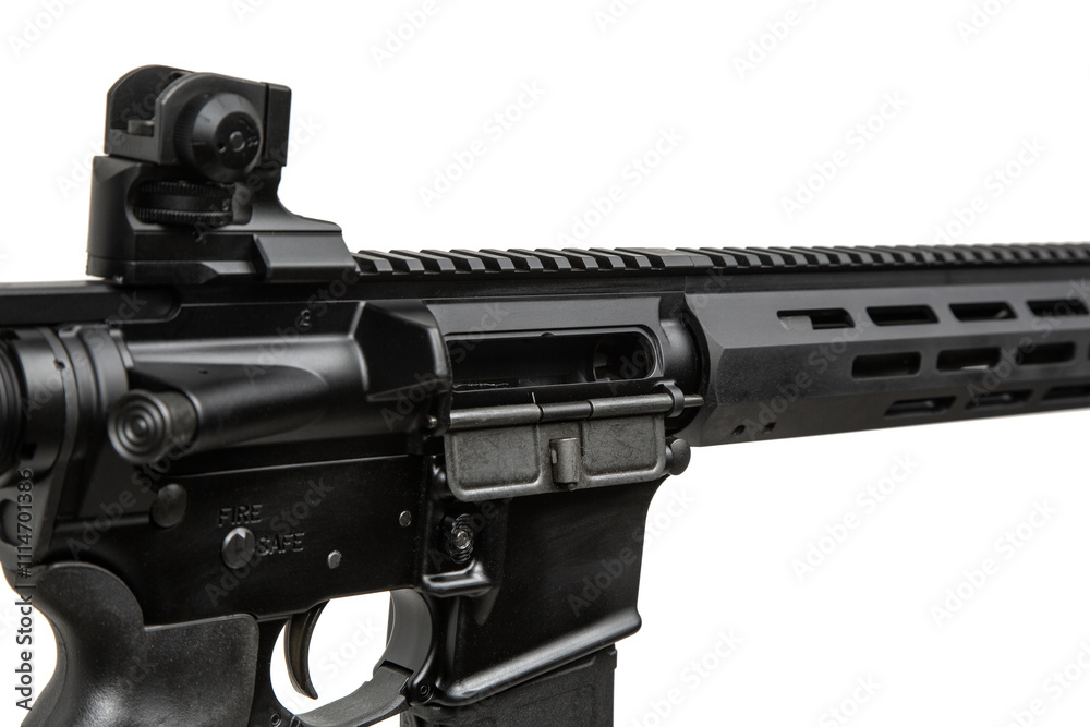Modern AR-style rifle with a lightweight modular design, black matte ...
