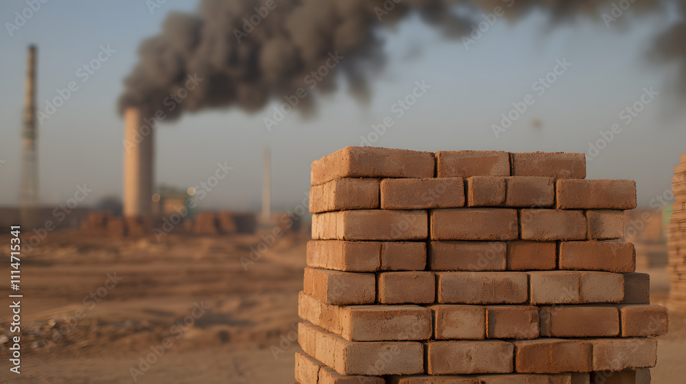 Brick Factory with Brick Firing Process - Industrial Scene Showing the ...