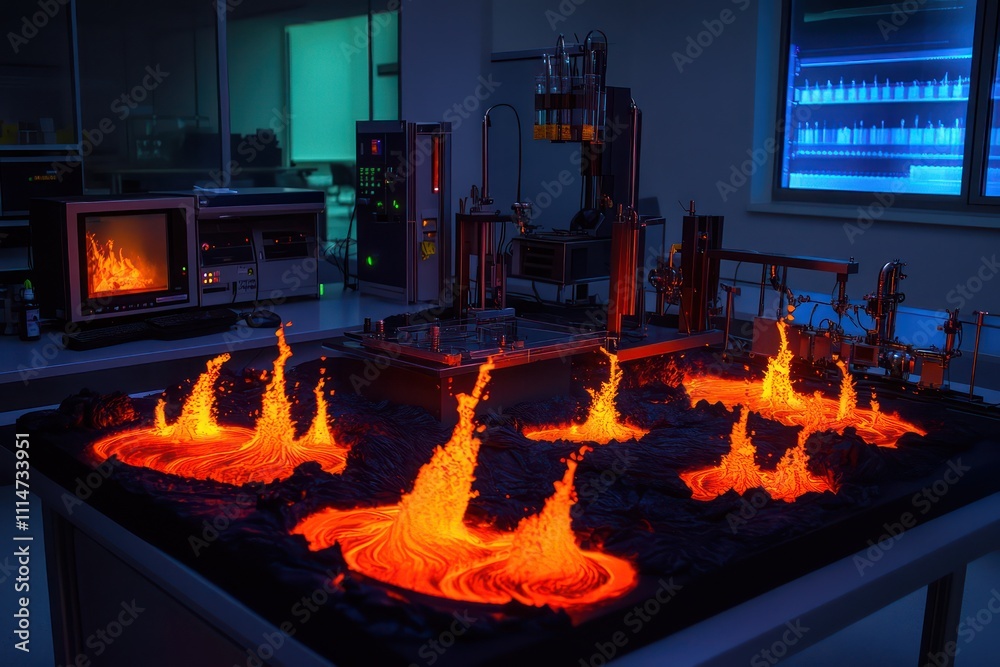 Volcanology research center with lava flow models and gas analysis ...
