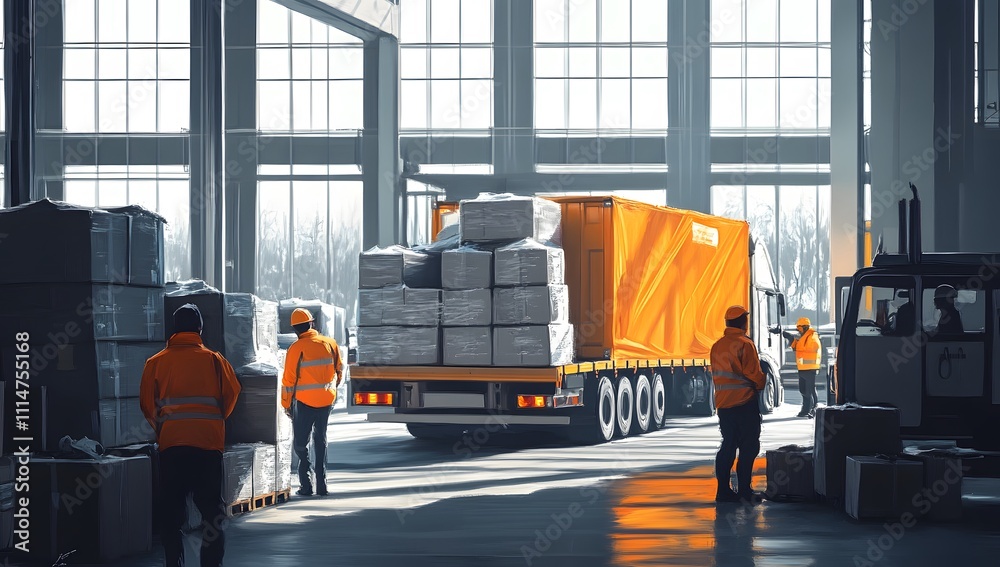 Retail warehouse worker loading delivery truck with cardboard boxes ...
