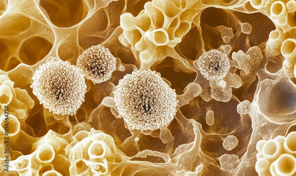 A microscopic view of different types of adipose cells including white ...