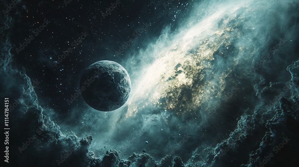 Mysterious Planet in Deep Space Surrounded by Cosmic Nebula and Starry ...