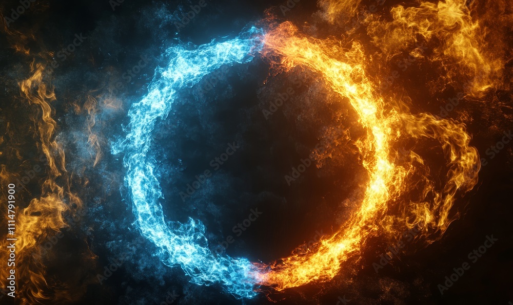 VS battle element - round fiery cold and hot frame with light effect ...