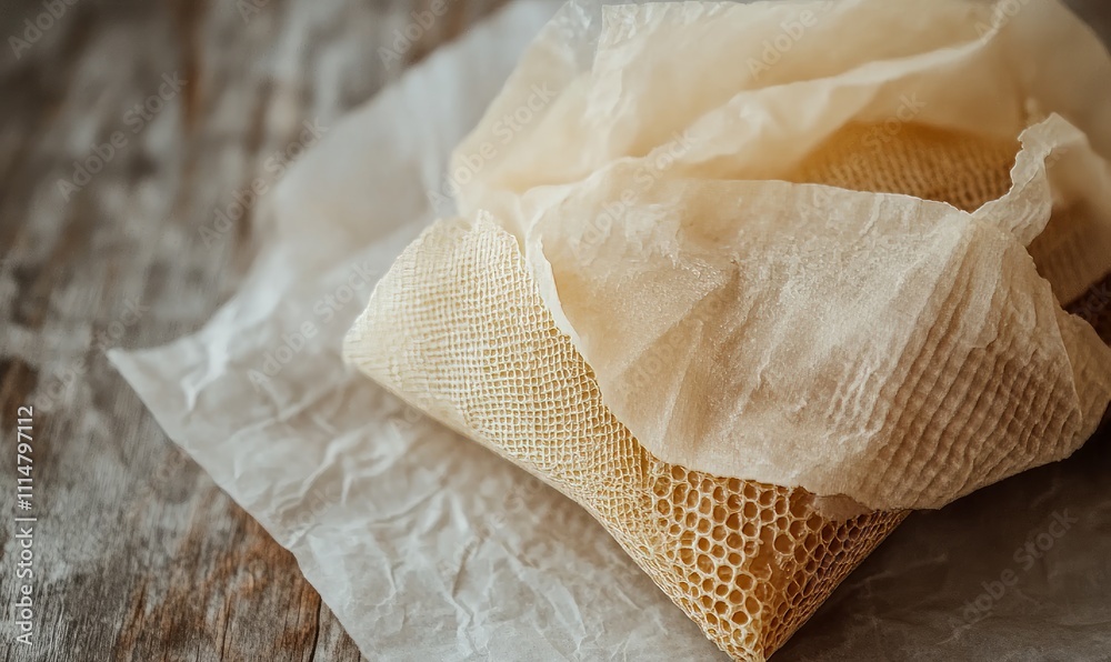 The tightly woven cotton fabric of the beeswax wrap is captured in this ...