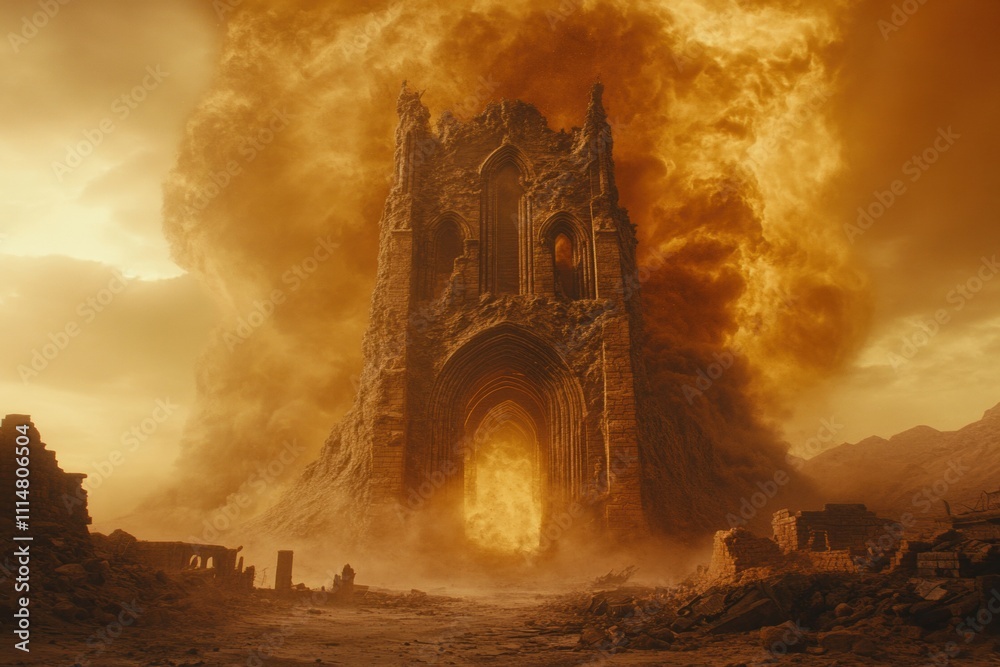 Photo & Art Print Destructive eruption of ancient structure desert ...