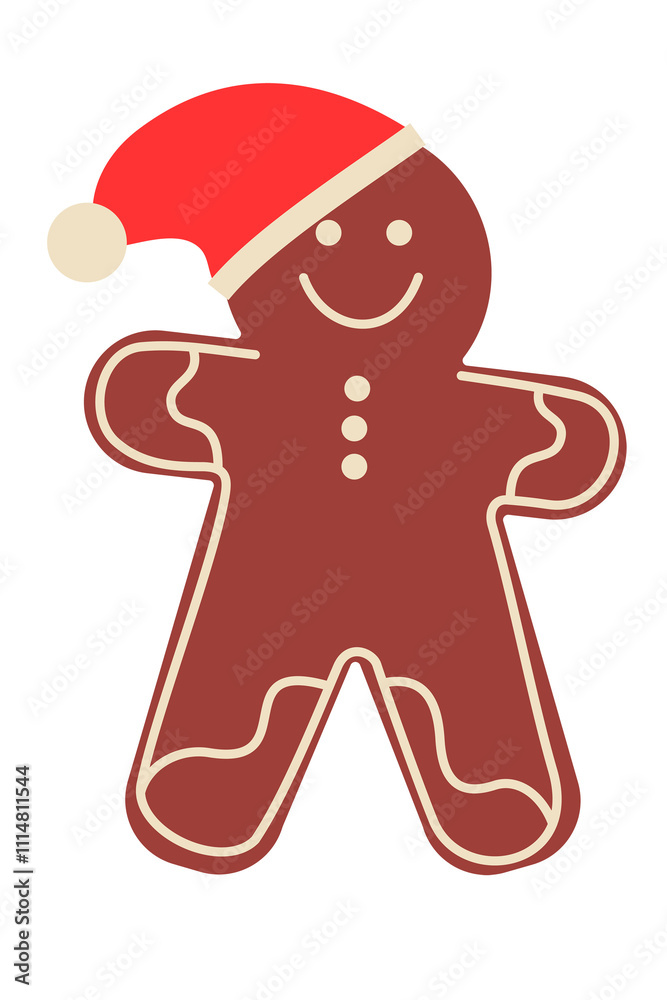 Gingerbread man wearing a red Santa hat. The character features a ...