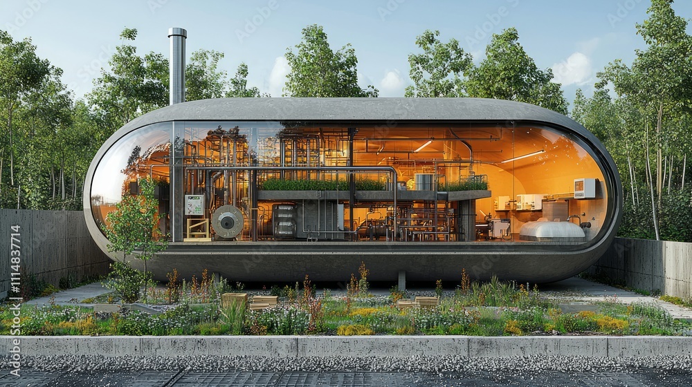 Poster, Foto Cross-section of a Biogas Reactor: Diagram-style cutaway ...