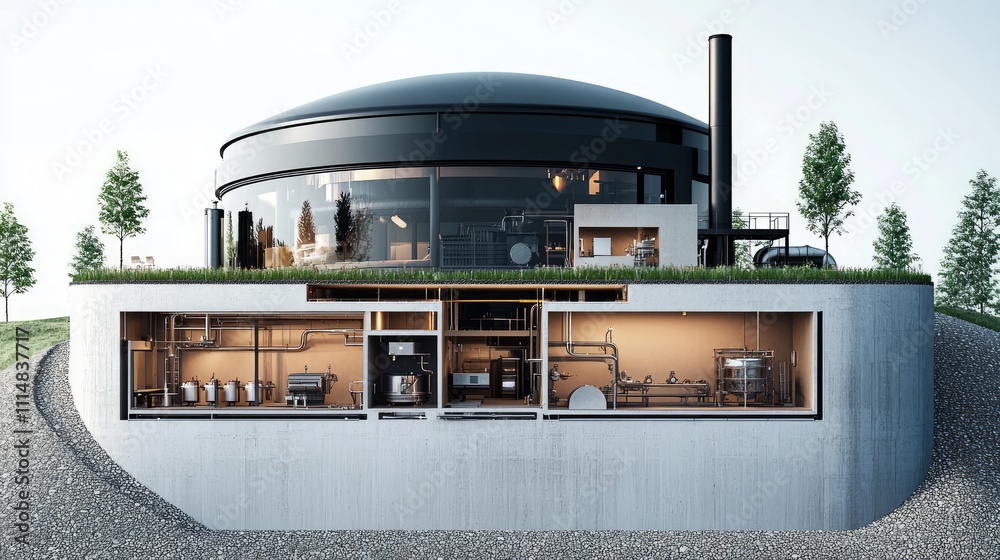 Fotografía Cross-section of a Biogas Reactor: Diagram-style cutaway of ...