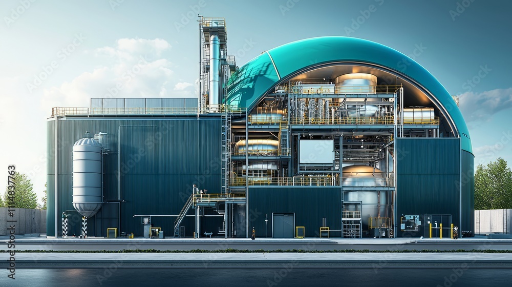 Póster Cross-section of a Biogas Reactor: Diagram-style cutaway of an ...