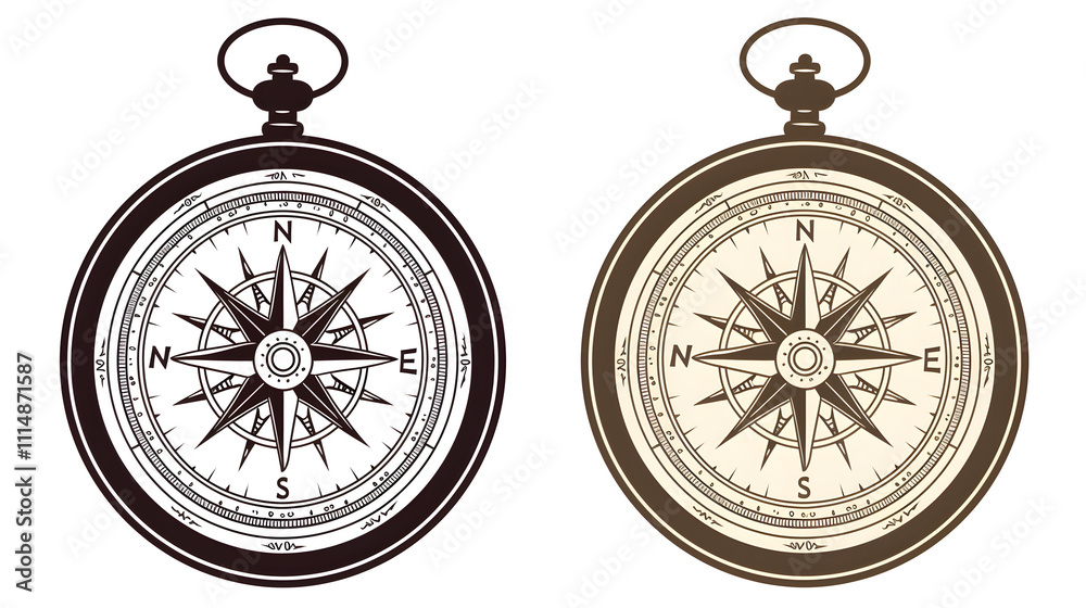 Vintage Compass Rose Design, Two Variations, Navigation Symbol Stock ...