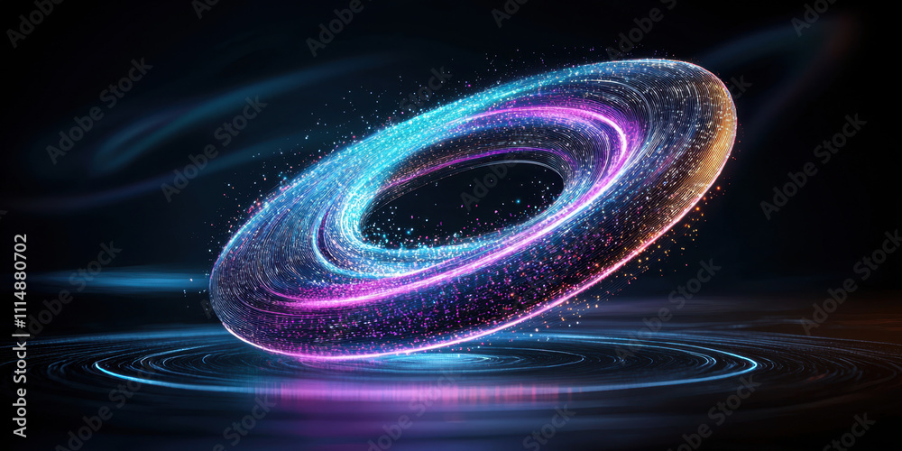 Quantum Mechanics and Electron Cloud. A vibrant, glowing torus with ...