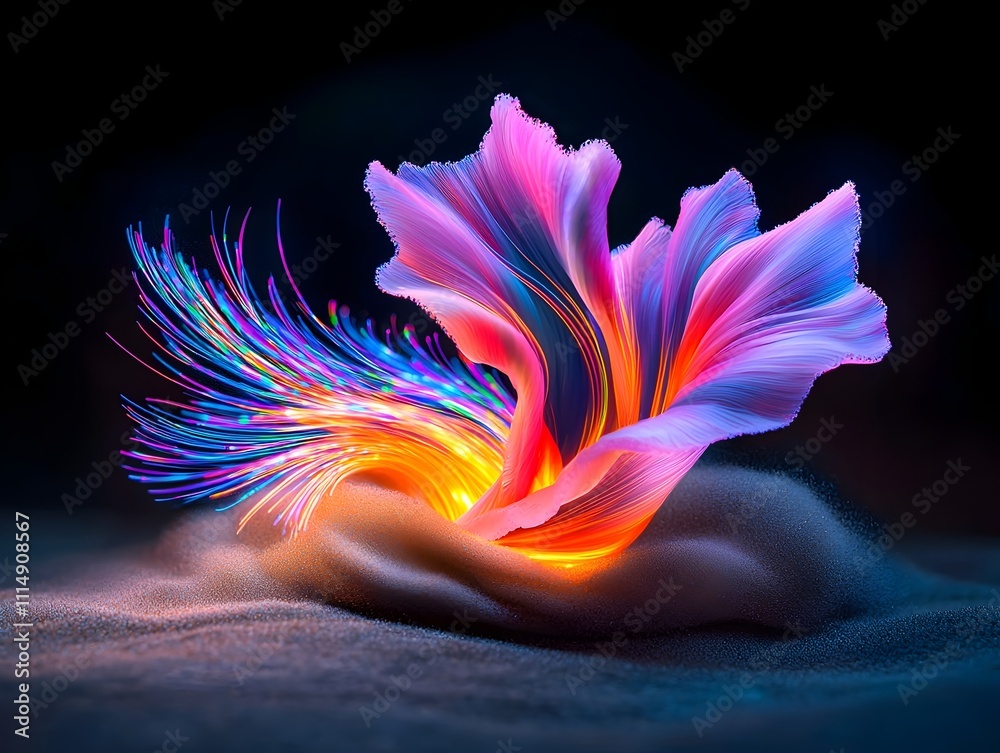 Pulsing iridescent tendrils coiling and writhing in a shadowed canvas a ...