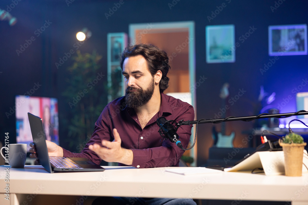 Technology content creator filming review of newly released gaming ...