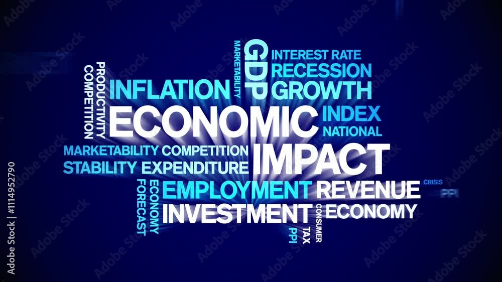 Economic impact animated word cloud;text design animation tag kinetic ...