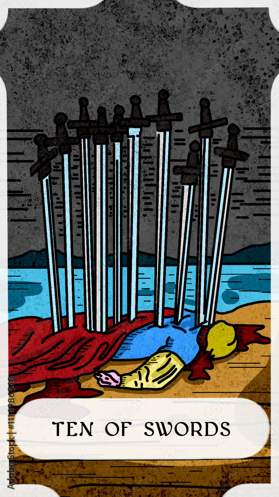 Tarot card the Ten of swords Stock Illustration | Adobe Stock