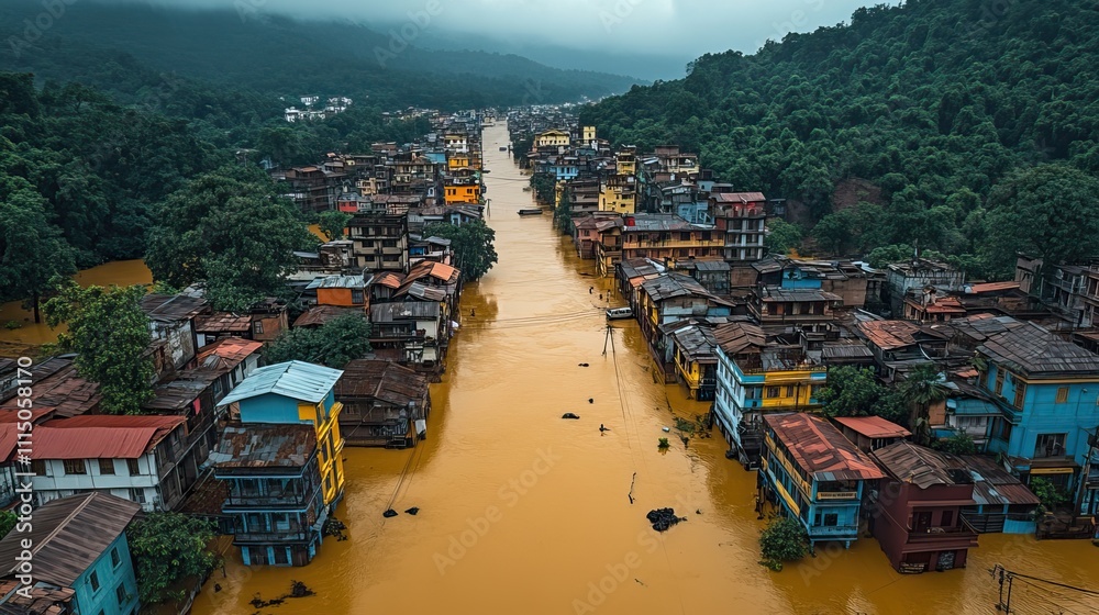 Heavy rainfall leading to floods and waterlogging, showing the ...