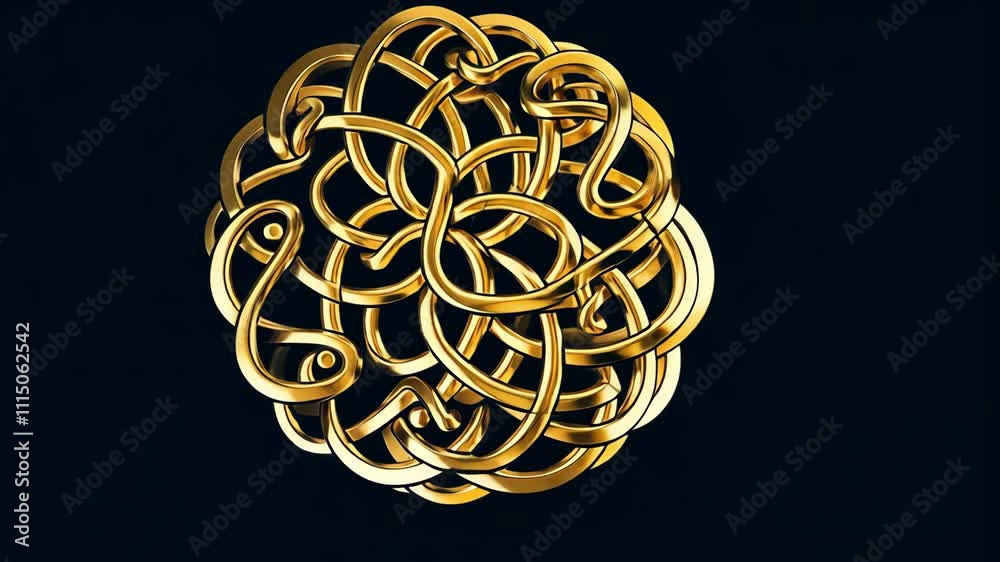 Intricate golden knot design creates an artistic focal point on a dark ...