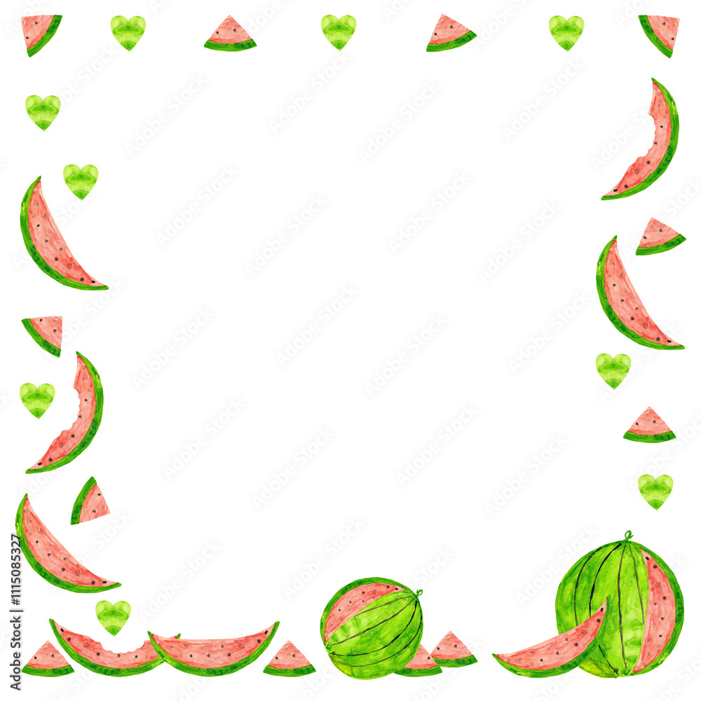 Summer frame of watermelon slices. Seasonal paper note template on ...