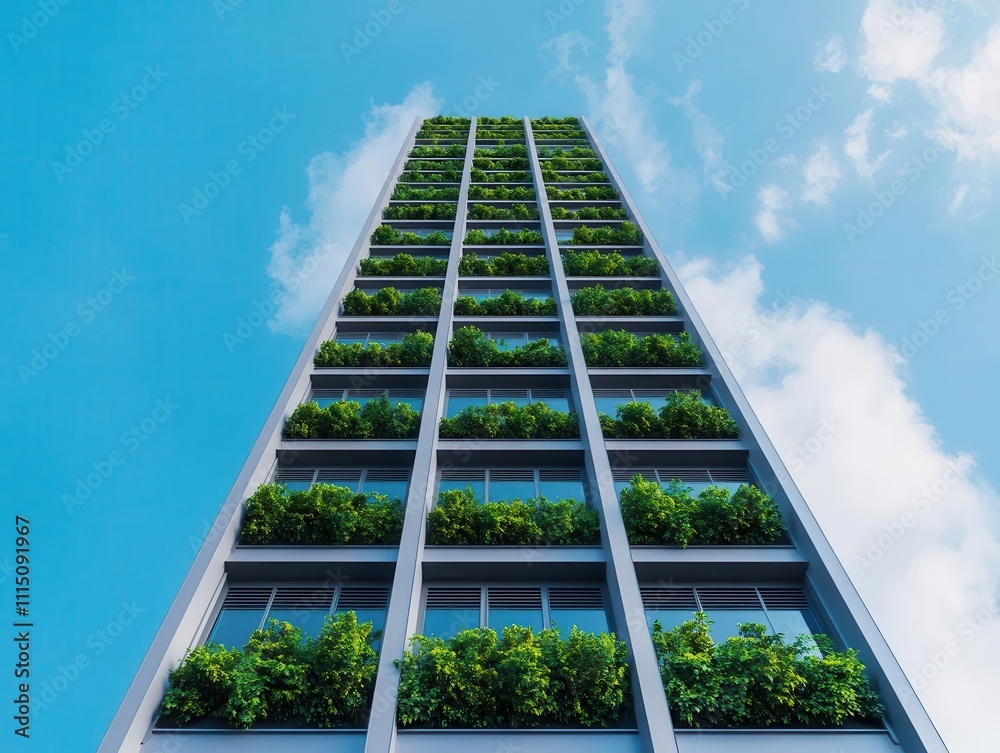Ecofriendly skyscraper with rainwater harvesting and wind turbines ...