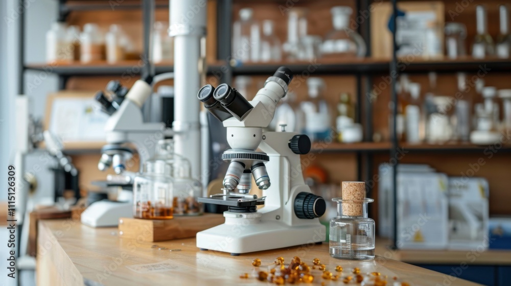 Science Exploration Lab: A lab with microscopes, specimens, and ...