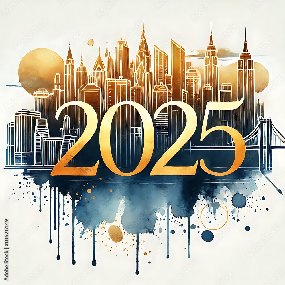 New Year 2025 luxury design with tall building. 2025 New Year design ...