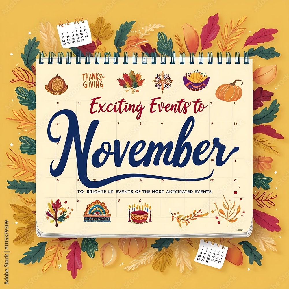 Text Illustration For The Theme Events In November In English With A
