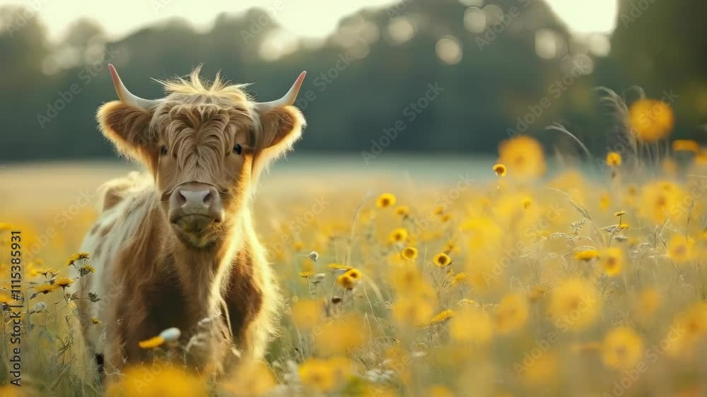 video of A Scottish breed of rustic cattle, the Highland cow, grazes in ...