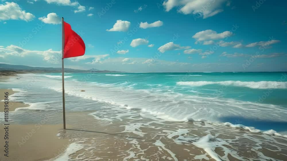video of A red flag at sea warns of large, dangerous waves Відео Stock ...