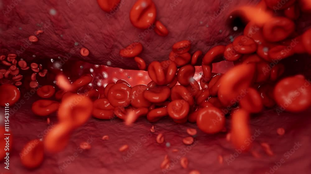 3D animation showing hemoglobin cells traveling through a vein and ...