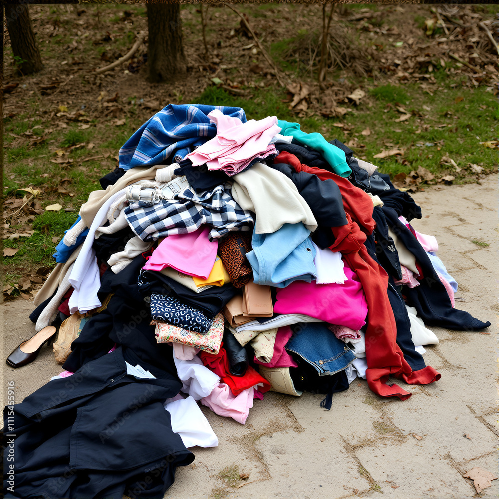 discarded pile of clothes representing fast fashion and the ...