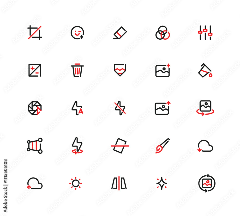 Dual Tone Collection Of Icons For Various Functions and Features. Some ...
