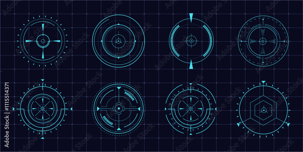 Hud aim pointer optical target, Futuristic focus range indicators ...