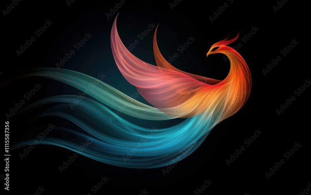 peak energy concept. A radiant phoenix with wings of energy streams ...