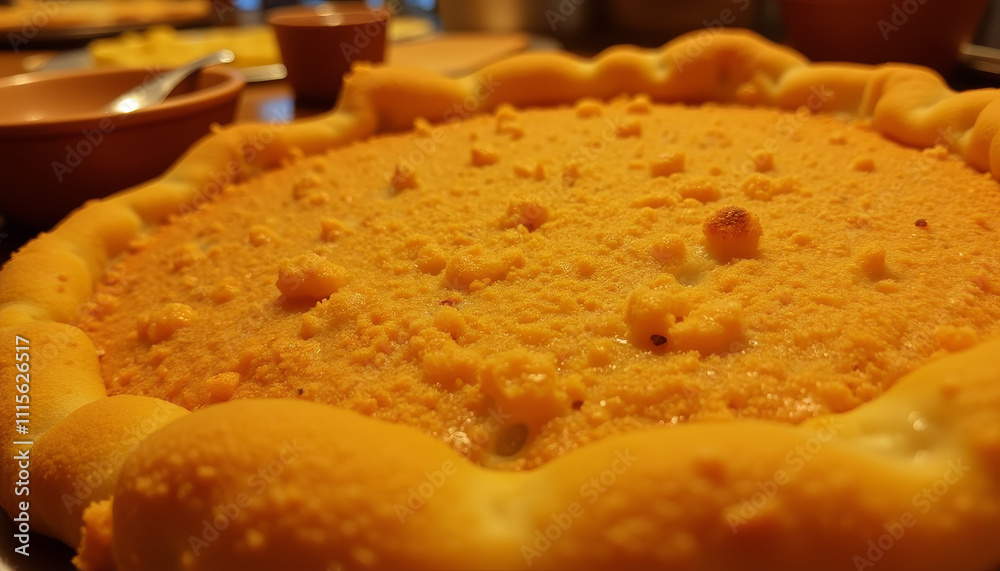 Delicious golden pie filled with creamy custard and topped with crunchy ...