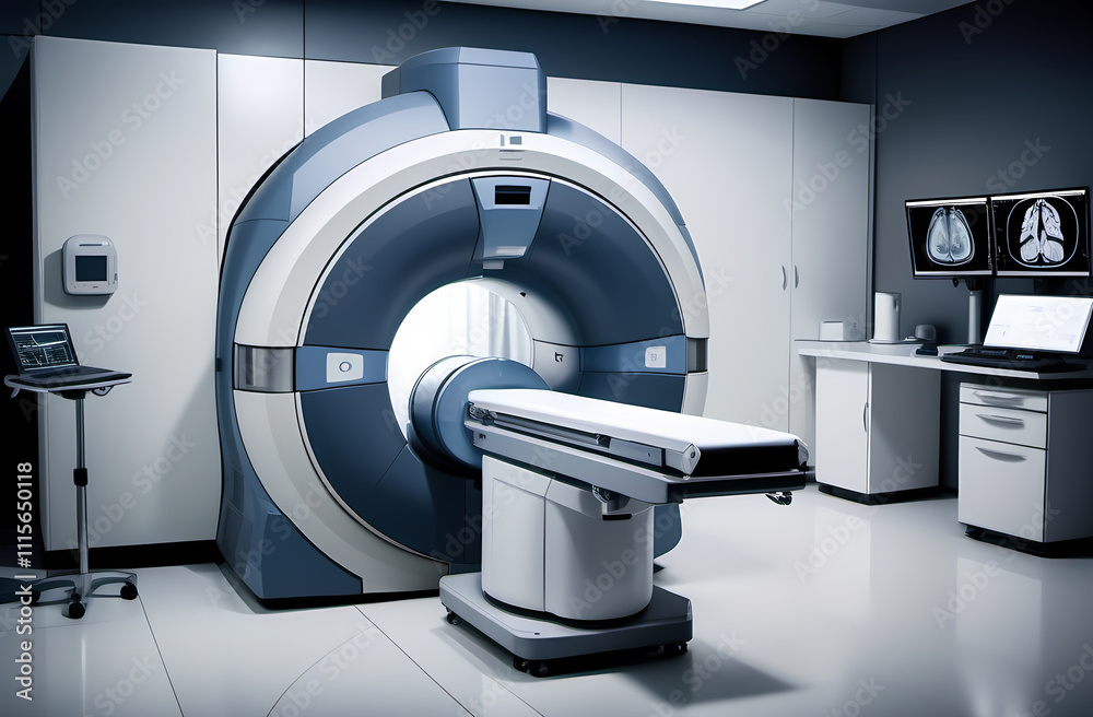 A robotic system scanning and analyzing an MRI in a diagnostic lab ...