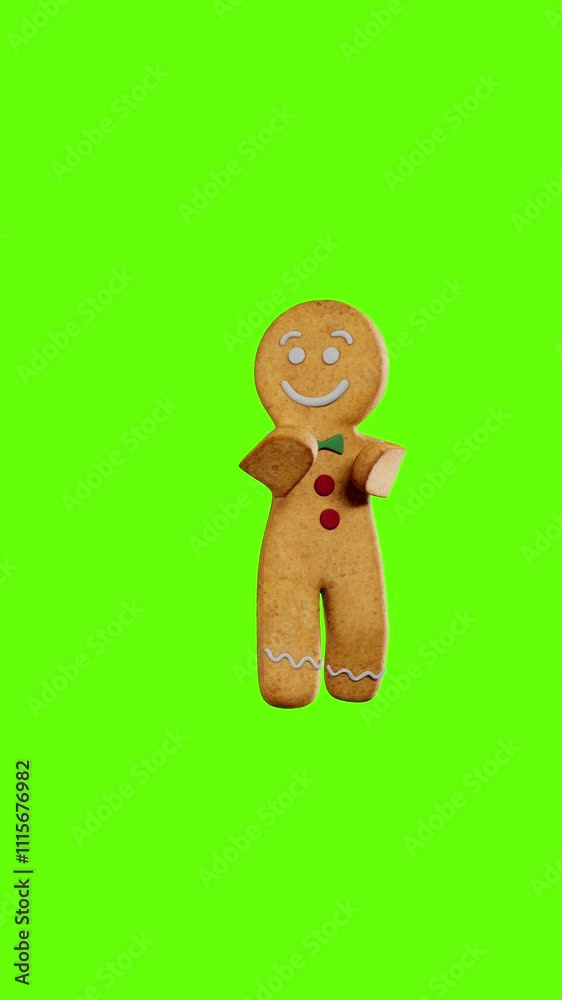 Gingerbread man dancing. 3D animation. Green screen vertical background ...