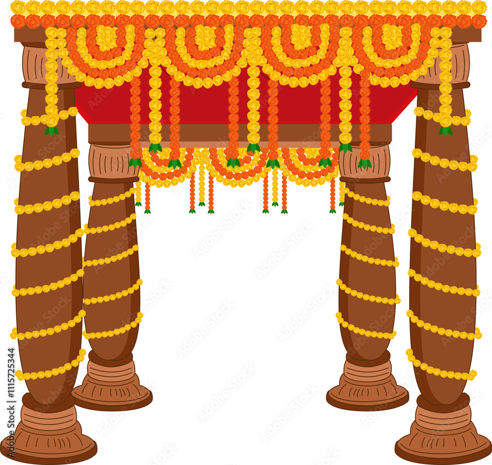 mandap decoration with marigold flowers for Indian mehendi haldi and ...