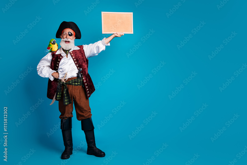 Poster Full size photo of old funny pirate male hold picture frame ...