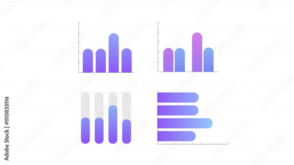 Animated statistical bar diagrams. Information visualization animation library. Data management ...