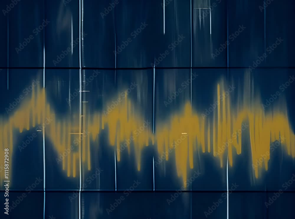 glowing digital waveforms fluctuating in sync with a pulsating grid background, representing the ...