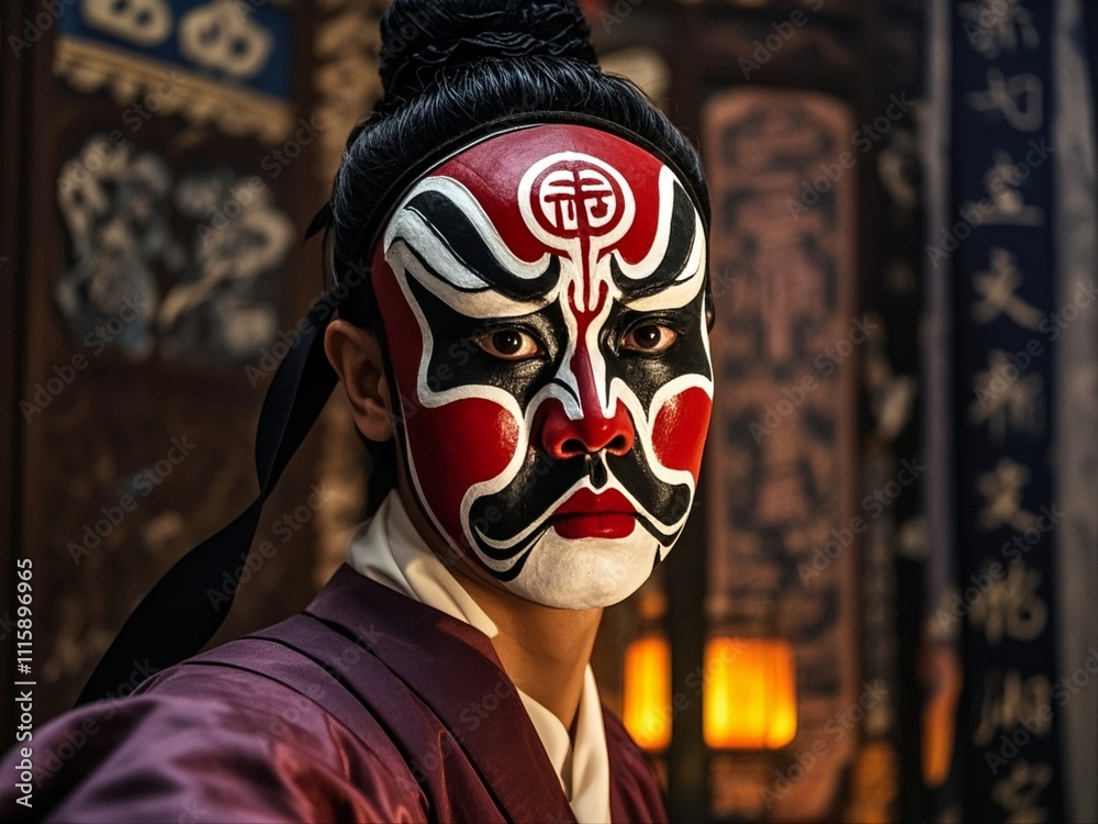 Closeup Chinese male Peking opera actor with performing makeup for ...