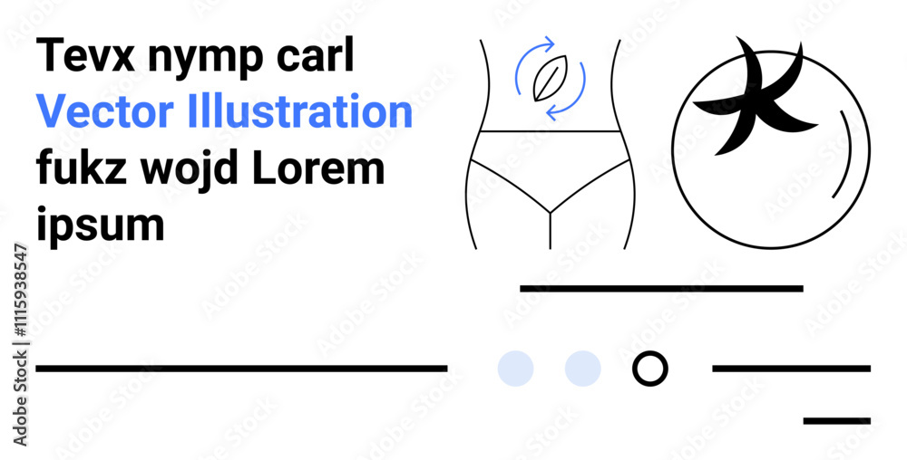 Stylized torso with rotating arrows, typography elements, abstract ...