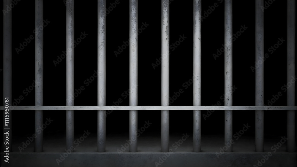 Rusty prison bars against a dark background, featuring a front view of ...