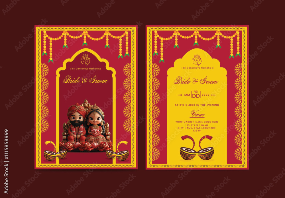 Fully editable, Hindu Wedding Invitation Card Design with 3D Render ...
