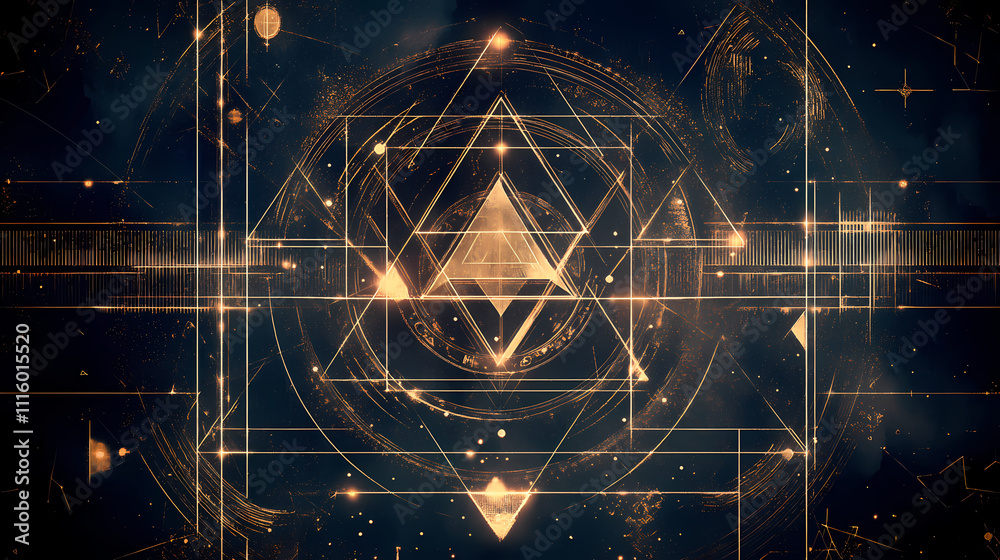 Mystical sacred geometry symbols background with alchemy and golden ...
