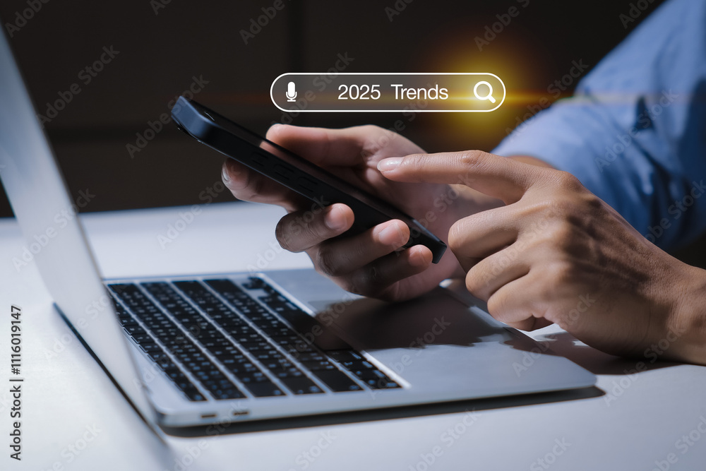 Touching to search engine bar with 2025 trends wording for marketing ...