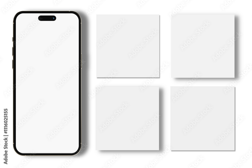 Smartphone mockup with social media post interface mockup. Social media ...